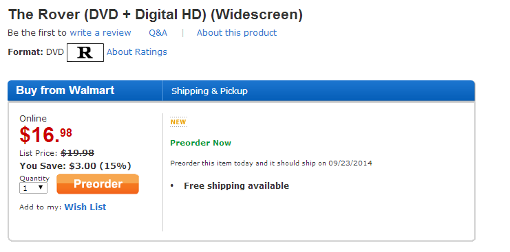 Pre-order ‘The Rover’ DVD & Blu-Ray at Walmart – Release Date is ...